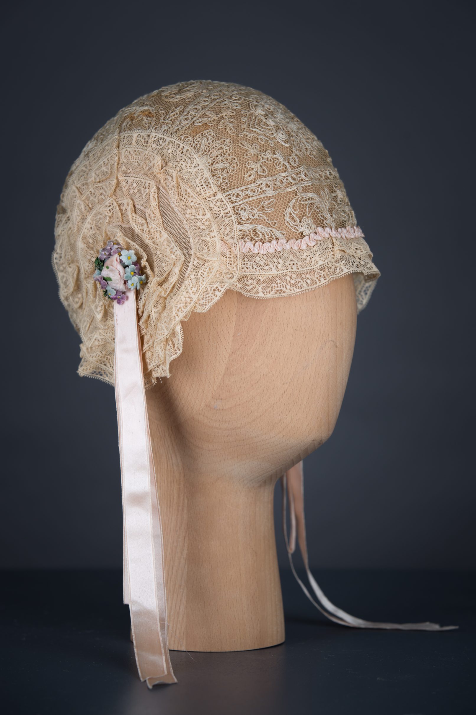 Lace Ruffle & Floral Rosette Boudoir Cap | The Underpinnings Museum