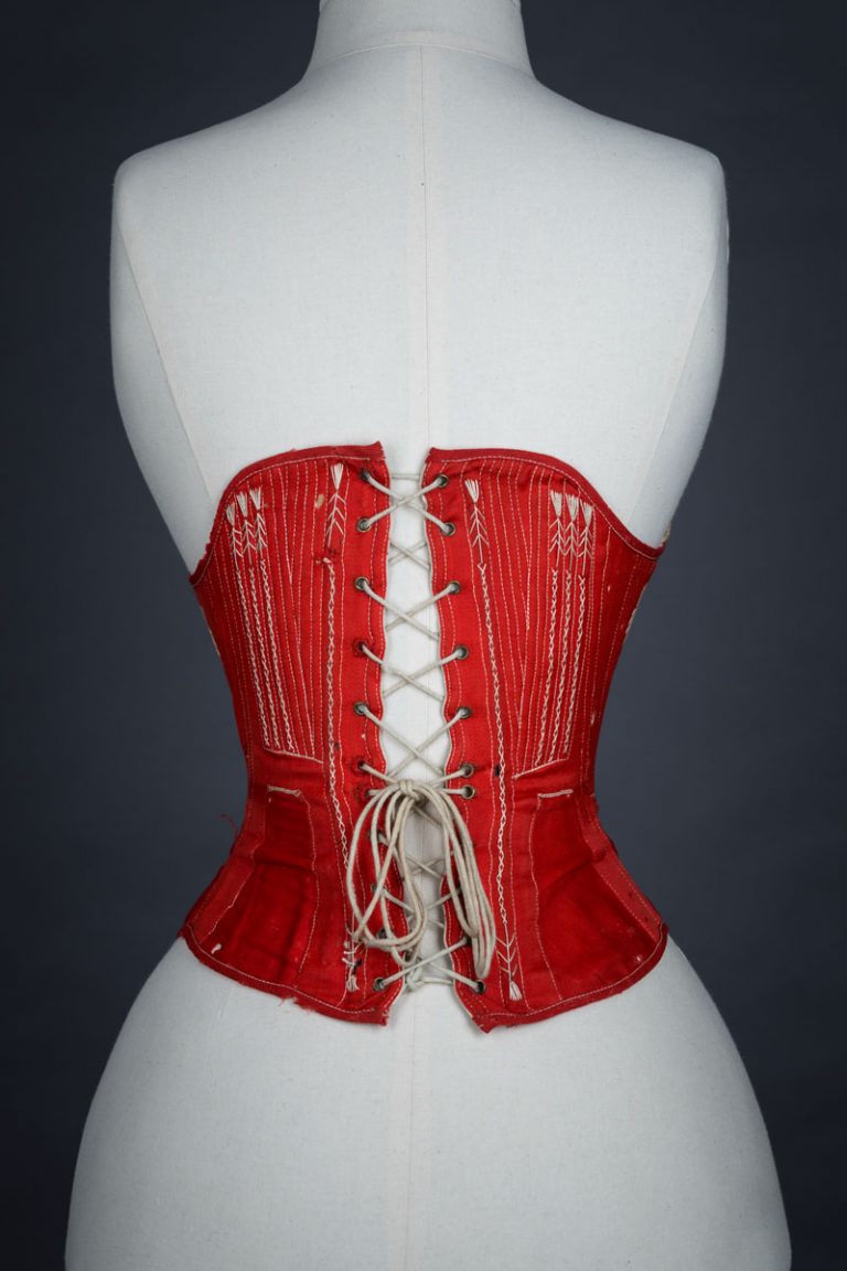 Red Midbust Corset With Flossing Embroidery And Gores | The ...