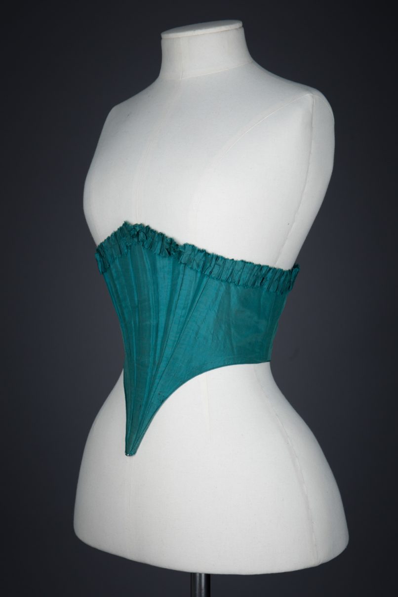 Green Silk Swiss Waist With Ruffled Trim | The Underpinnings Museum
