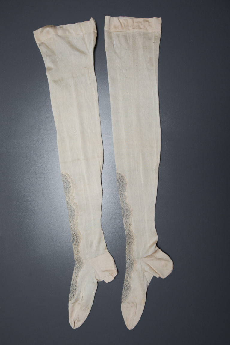 Cream Silk Stockings With Lace Inserts | The Underpinnings Museum