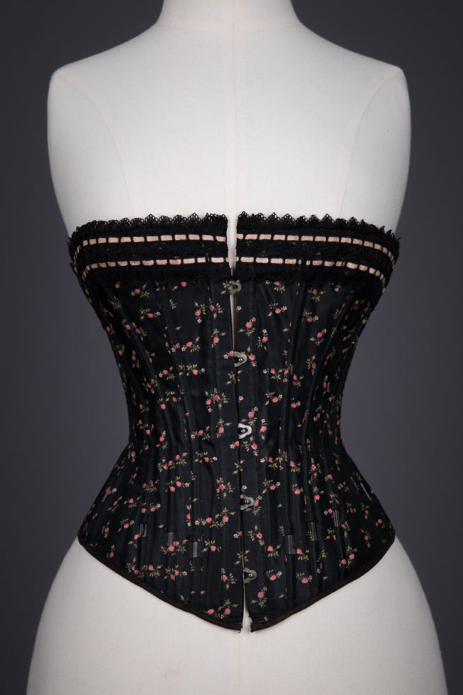Floral Cotton Corset With Exposed Spiral Steel Bones & Ribbon Slot Lace ...