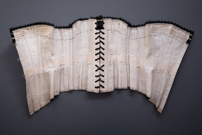 Floral Cotton Corset With Exposed Spiral Steel Bones & Ribbon Slot Lace ...