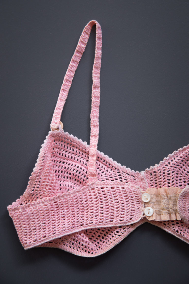 Pink Spiral Cup Crochet Bra | The Underpinnings Museum