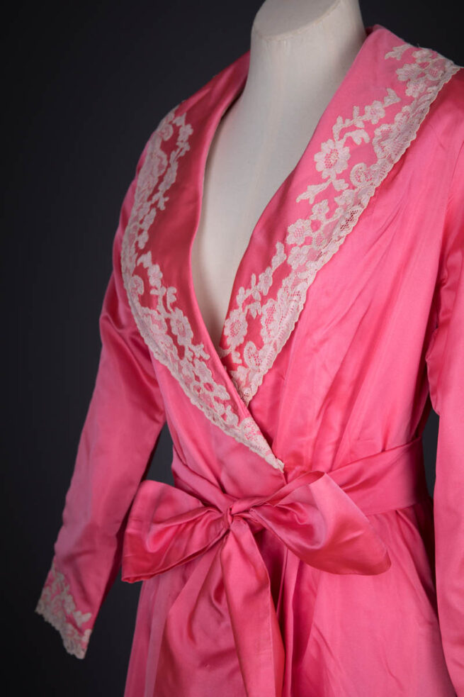 Bright Pink Silk Dressing Gown With Hand Stitched Lace Appliqué By Juel ...