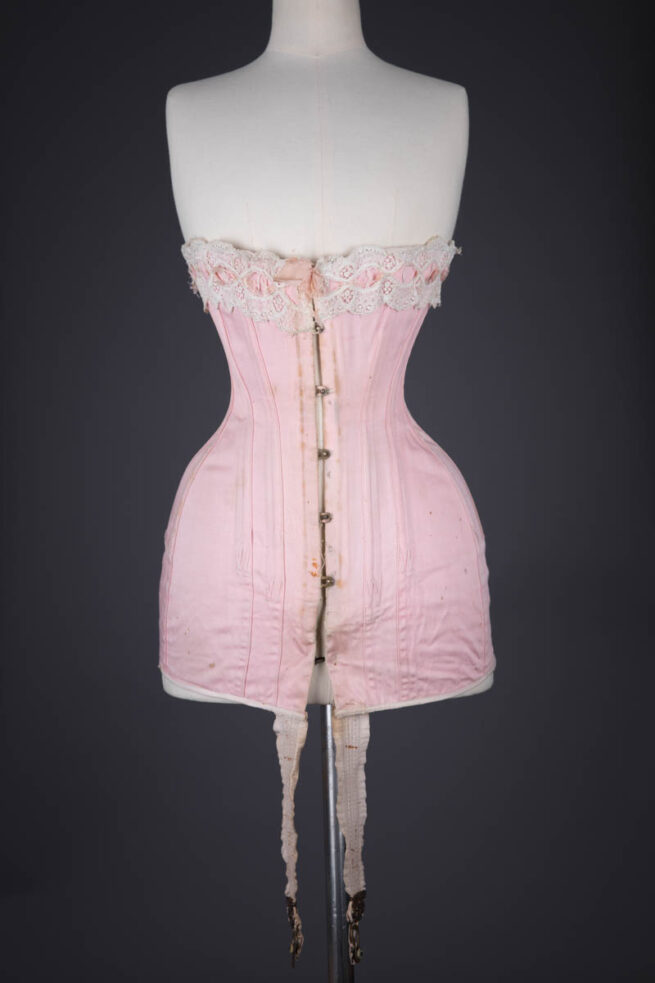 Pink Cotton Twill Longline Corset With Ribbon Slot Lace Trim | The ...