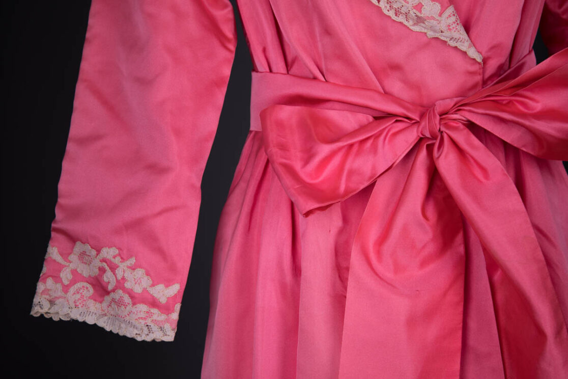 Bright Pink Silk Dressing Gown With Hand Stitched Lace Appliqué By Juel ...