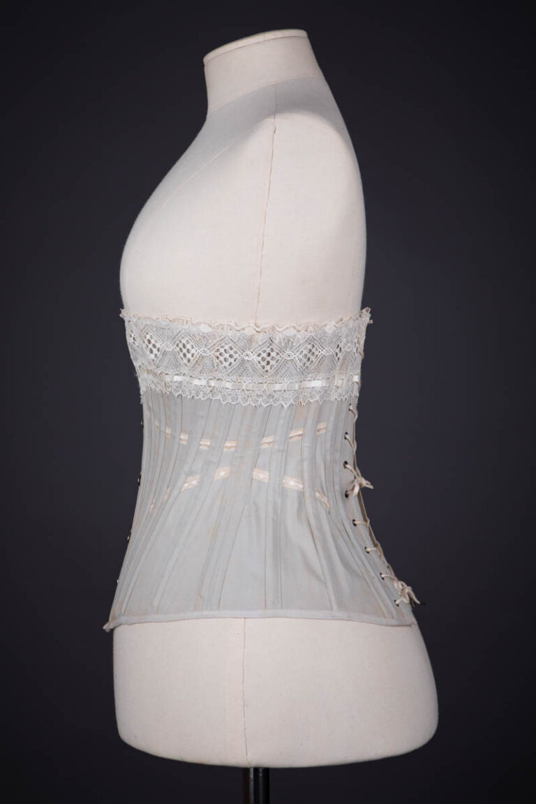 Grey Herringbone Coutil Corset With Ribbon Slot Lace Trim & Woven ...