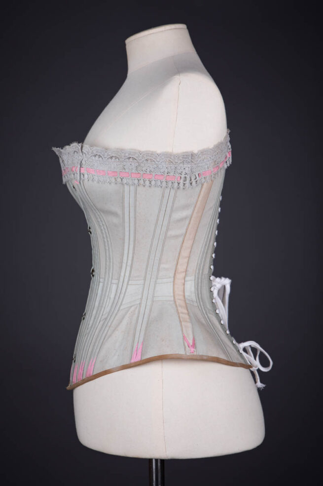 Grey Cotton Corset With Contrast Pink Flossing Embroidery And Lace ...