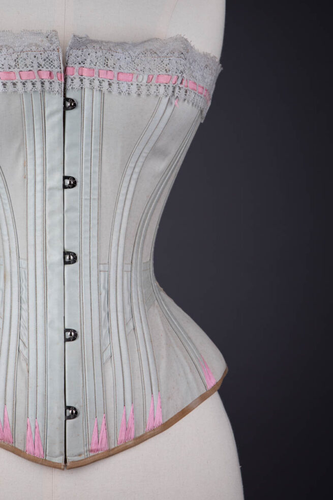 Grey Cotton Corset With Contrast Pink Flossing Embroidery And Lace ...