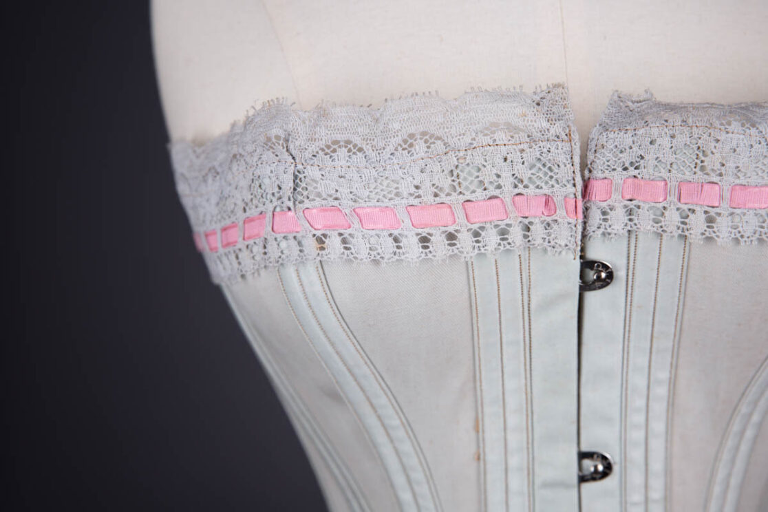 Grey Cotton Corset With Contrast Pink Flossing Embroidery And Lace ...