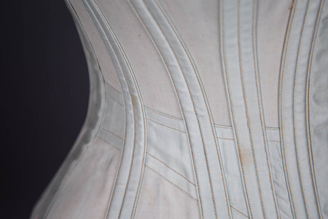 Grey Cotton Corset With Contrast Pink Flossing Embroidery And Lace ...