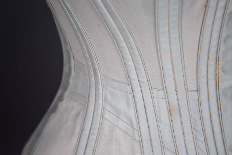 Grey Cotton Corset With Contrast Pink Flossing Embroidery And Lace ...