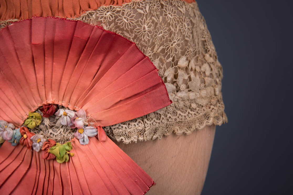 Chemical Lace & Orange Silk Ribbon Boudoir Cap | The Underpinnings Museum
